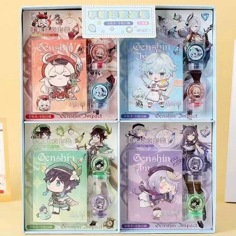 4 styles Genshin Impact Notebook Stamp Barbatos Klee Qiqi Raiden Shogun ...
