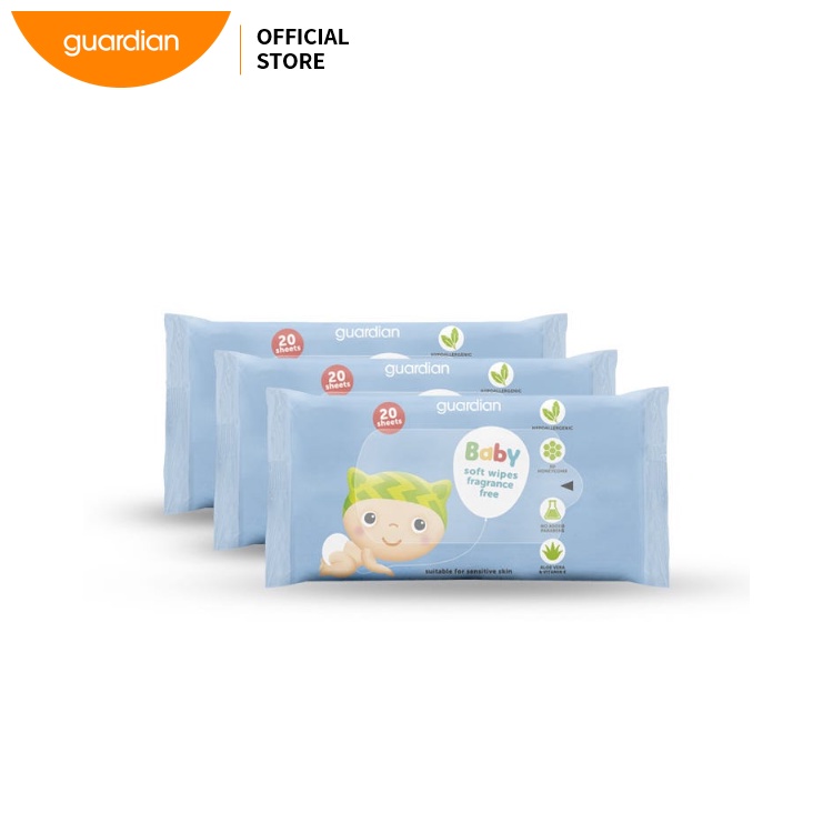 Guardian Fragrance Free Baby Wipes 20'sx3 | Shopee Malaysia