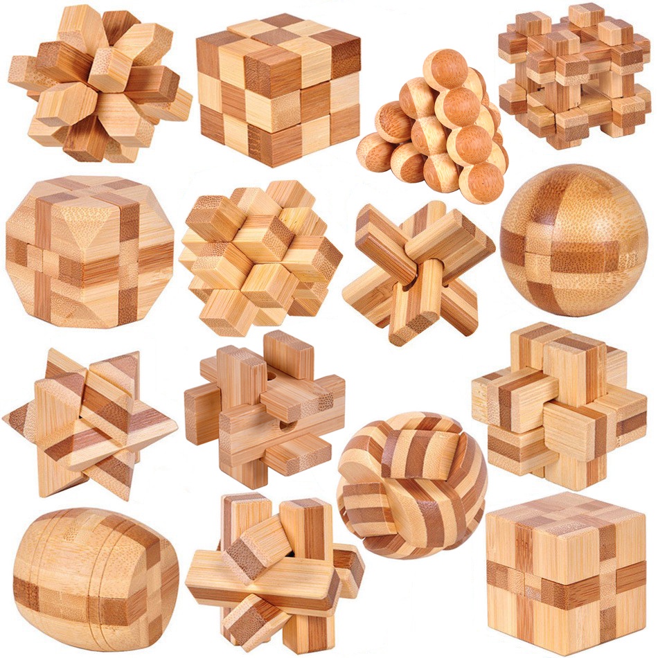 Wooden Luban Lock IQ Brain Teaser Educational Toy Kids Montessori 3D ...