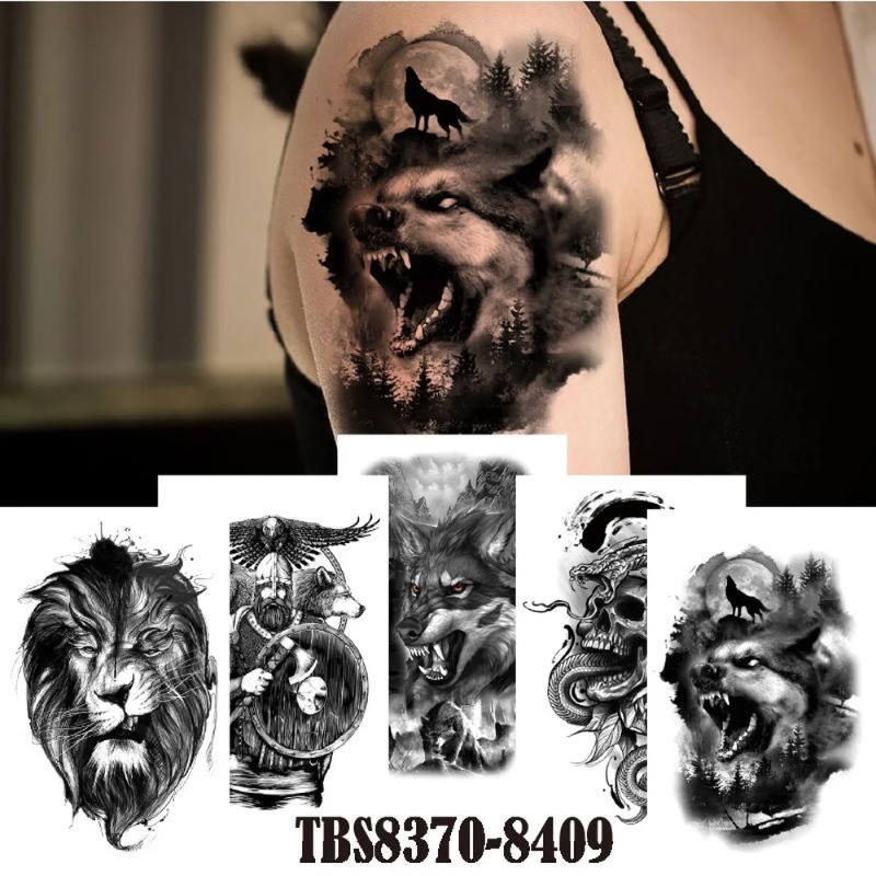 Waterproof Temporary Tattoo Sticker Animal Tatoo Sticker Wolf Head Lion ...