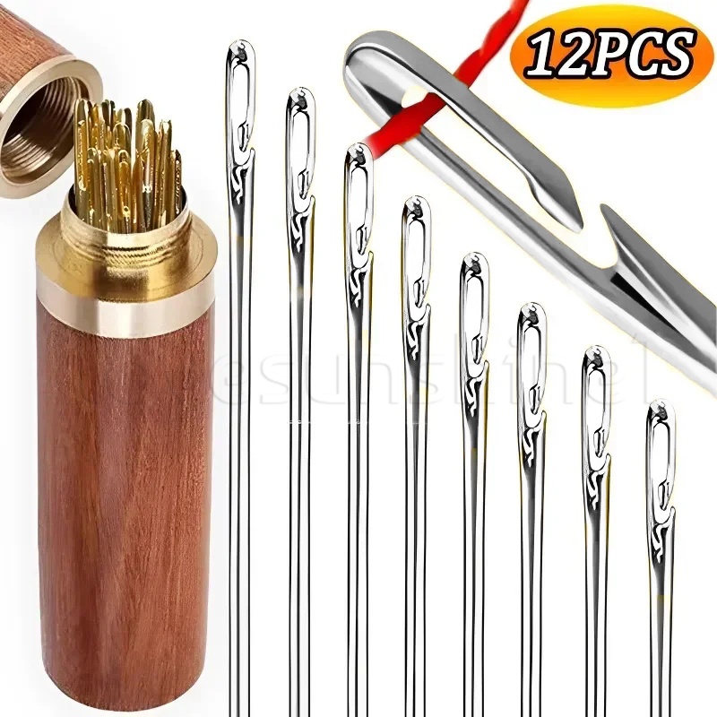 Stainless Steel Elderly Self Threading Needles / Side Hole Blind Sewing ...