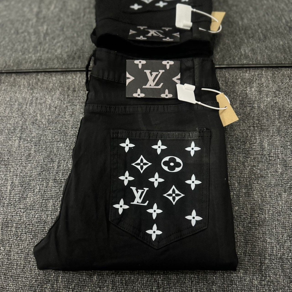LV New Style Pocket Gradient Embroidered Letter Jeans Men's Straight ...