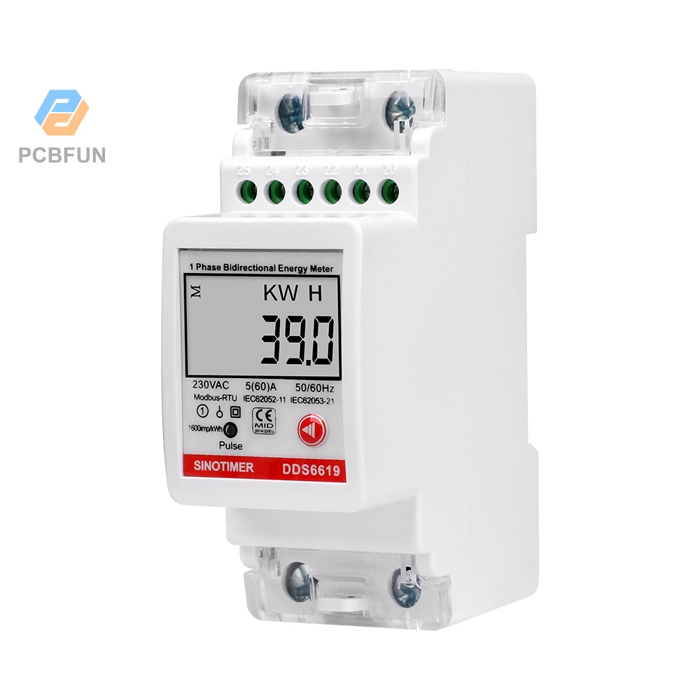 Pcbfun DDS6619-039 DIN-Rail Multifunction Single-Phase Energy Meter 2P ...