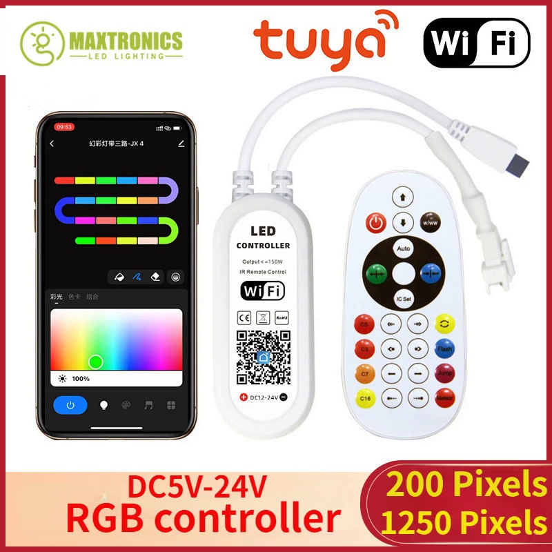 RGBIC LED Controller WS2811 WS2812B Tuya Wifi Music Bluetooth Remote Control 200/1250Pixels ...