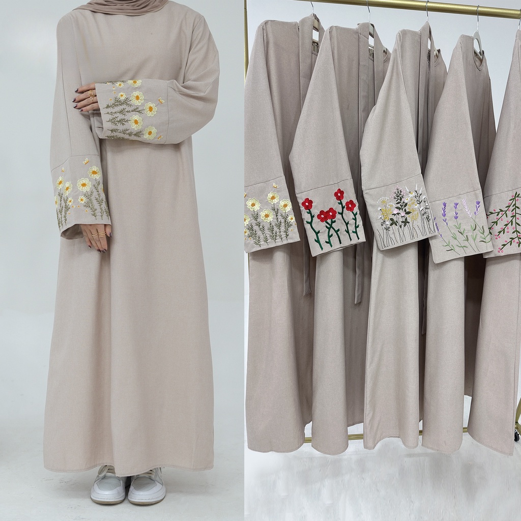 Ramadan Dubai Flowers Embroidery Abaya maxi dress Islam Arab Jubah robe ...