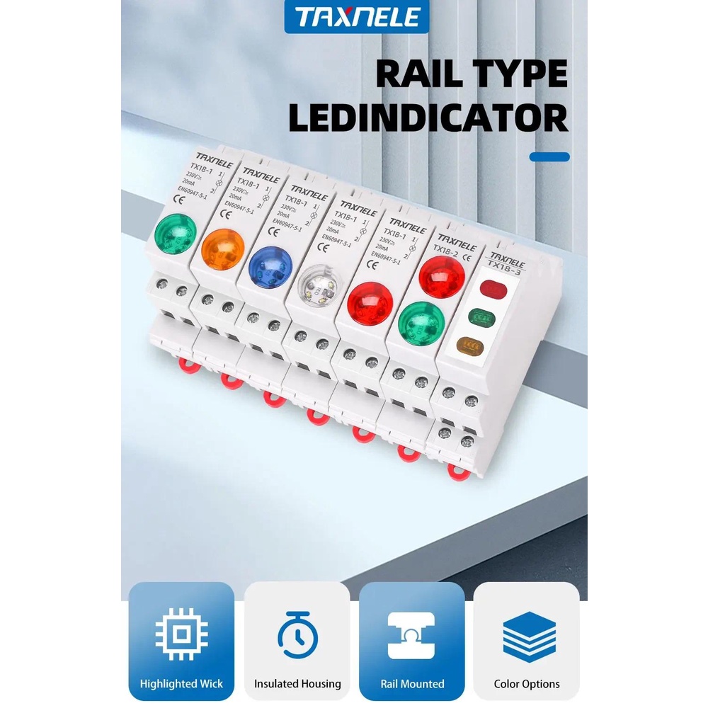 Din Rail Mount LED Signal Lamp AC DC 220V 230V Indicating Pilot Lights ...