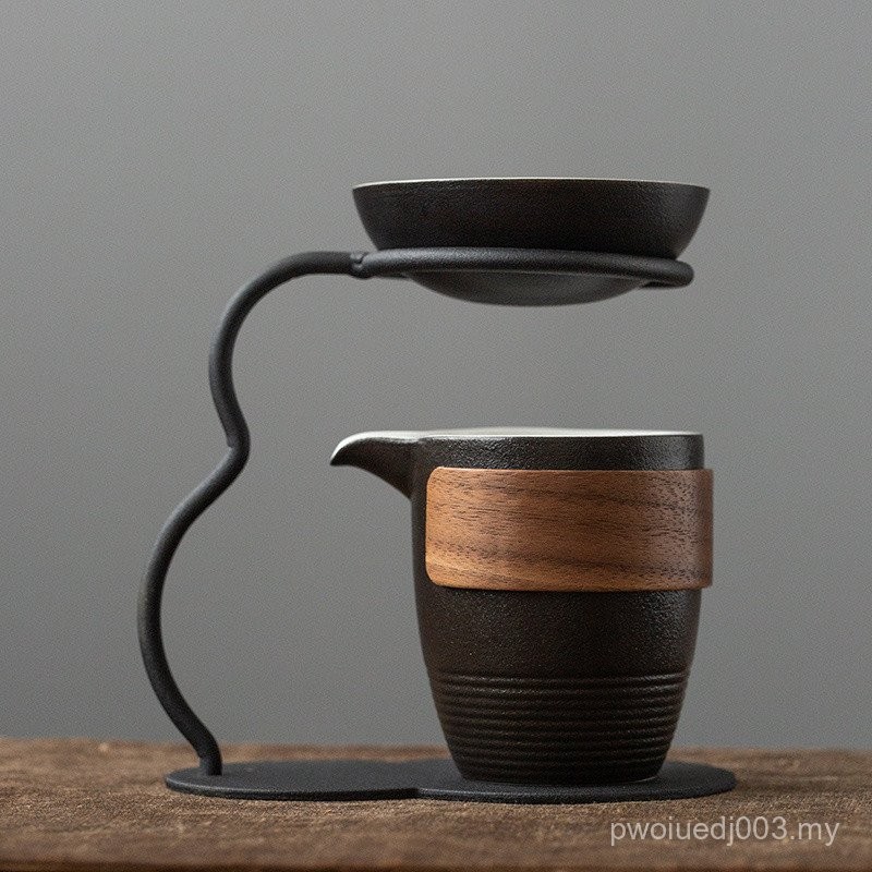 Black Pottery Tea Drain Integrated Tea Filter All Porcelain Tea ...