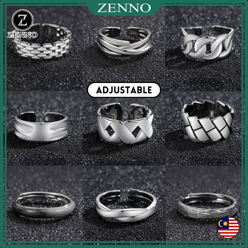 Zenno Adjustable Men Ring Stainless Steel Open Back Ring Unisex Vintage ...
