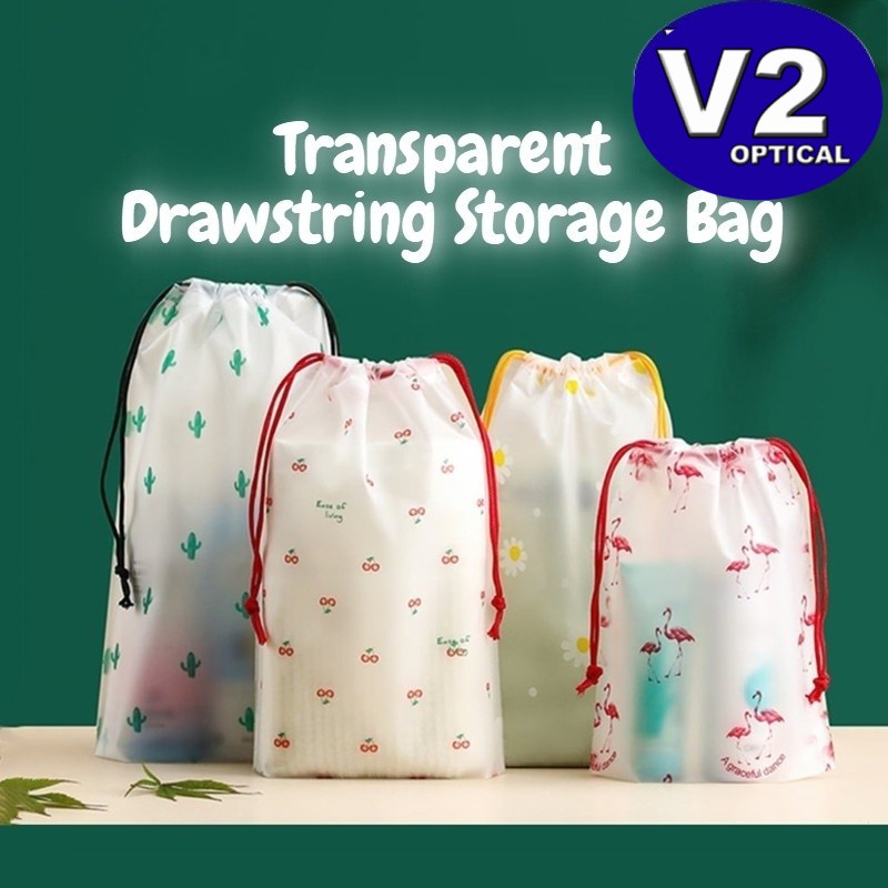 (1 PCS) Transparent Portable Drawstring Storage Bag Cosmetic Pouch ...