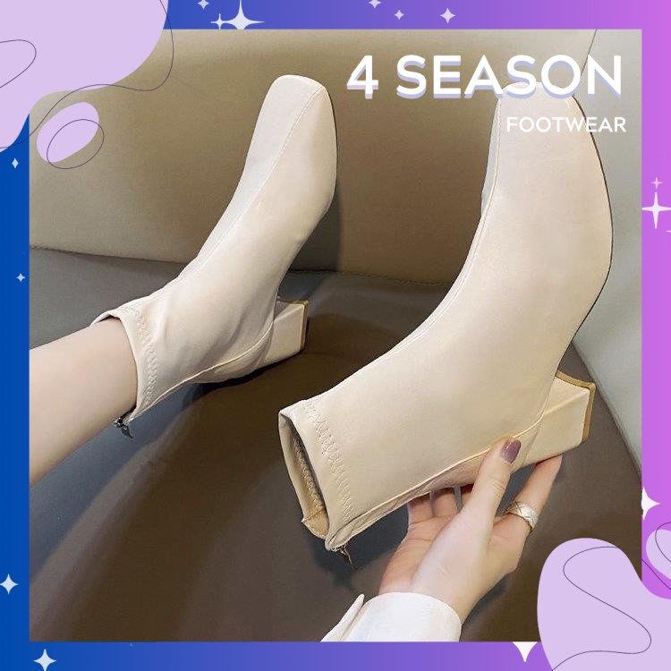 Women Girl Toe Back Zipper Chunky Short Boots SB-WWW011.09 Medium Heel ...