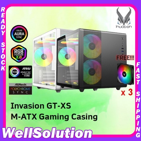 INVASION GT-XS M-ATX CASING / CASE / CHASSIS WITH 3 ARGB FAN ( BLACK ...