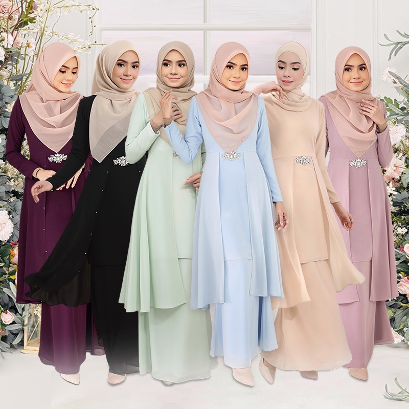 Kebarung Chiffon Baju Kurung Lubah Moden Muslim Set Jubah Baju Sesuai ...