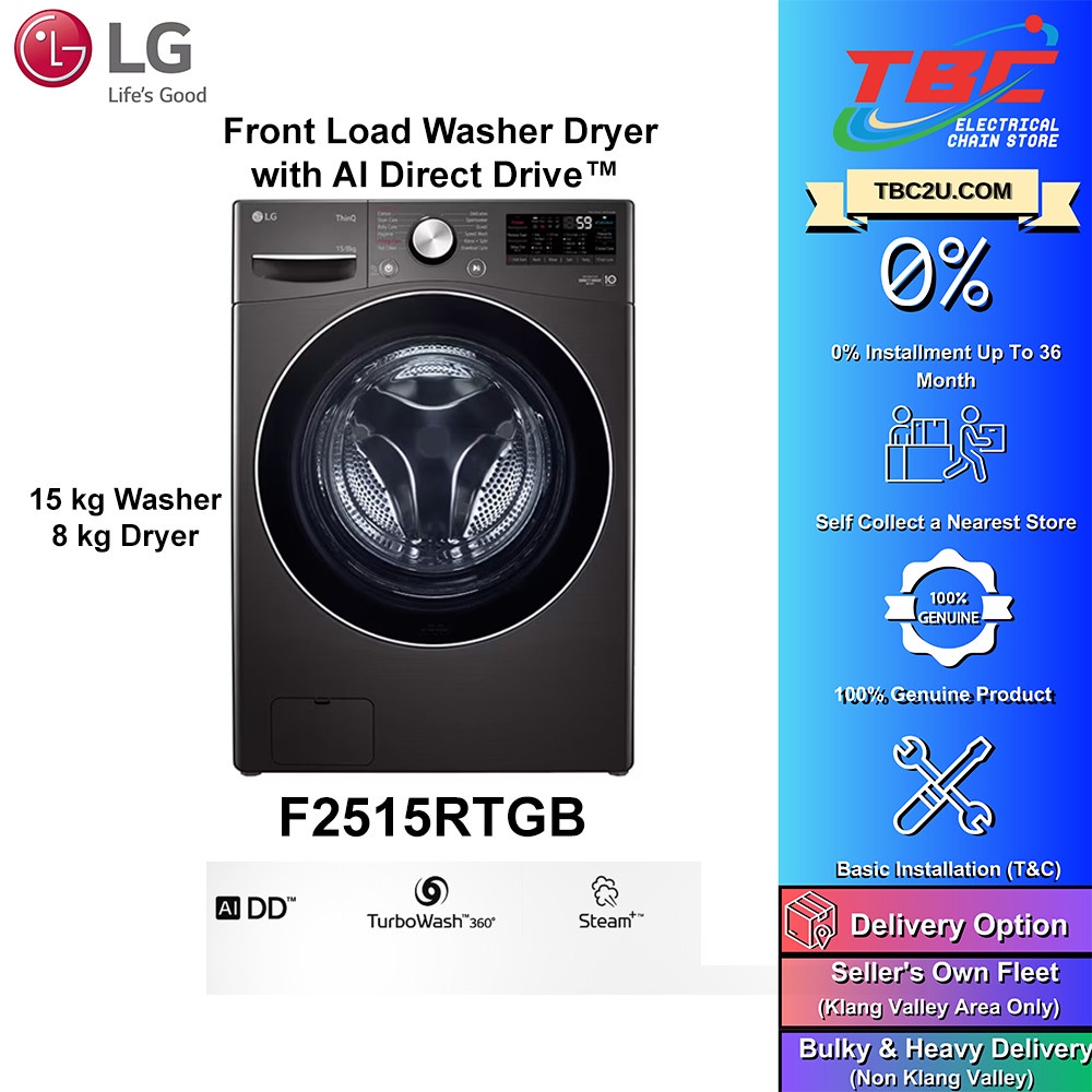 LG 15KG/8KG WASHER DRYER WITH AI DIRECT DRIVE & TURBOWASH™ TECHNOLOGY | F2515RTGB | Shopee Malaysia