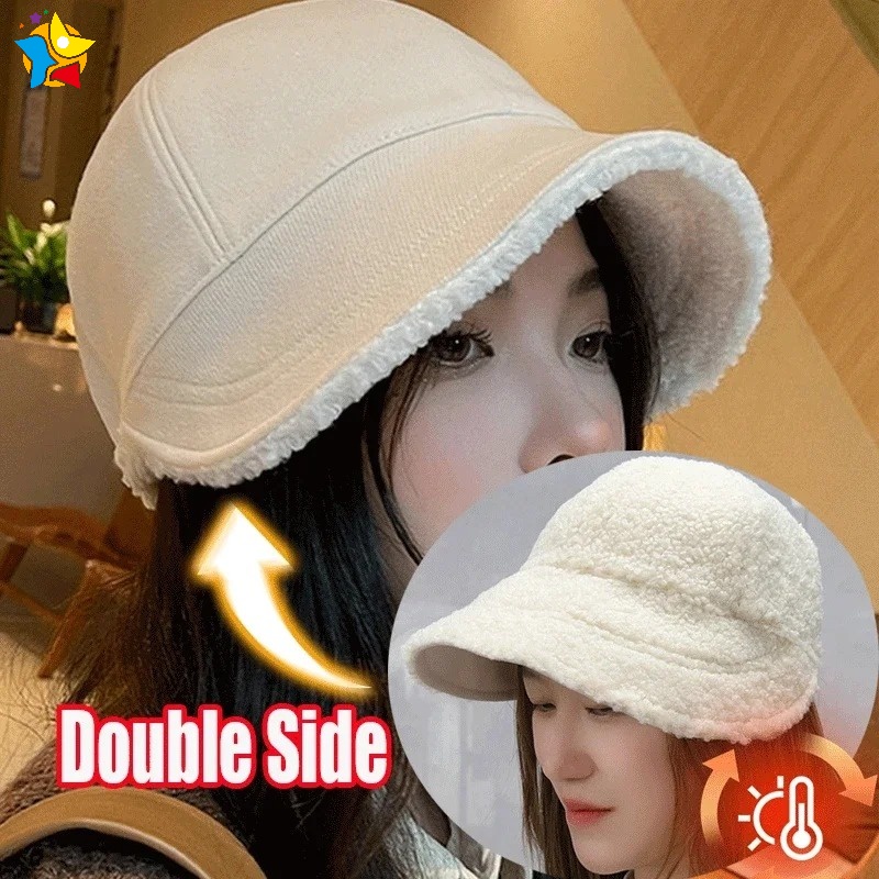 Autumn Winter Plush Baseball Cap for Women Girl Double Side Warm Lamb ...