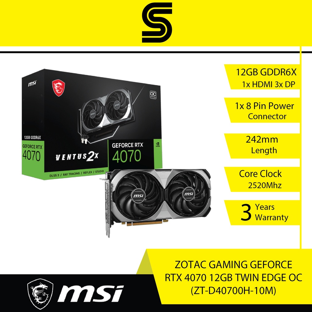 MSI GEFORCE RTX 4070 VENTUS 2X E 12G OC GDDR6X GRAPHICS CARD | Shopee Malaysia