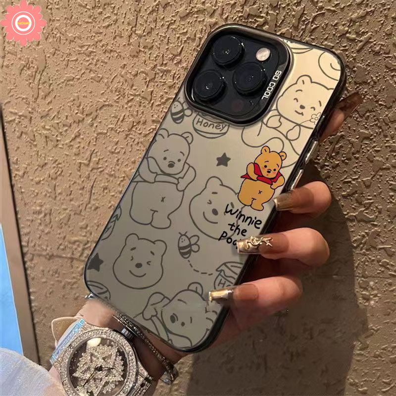 Cute Cartoon Winnie the Pooh Luxury Plating Metal Button Phone Case ...