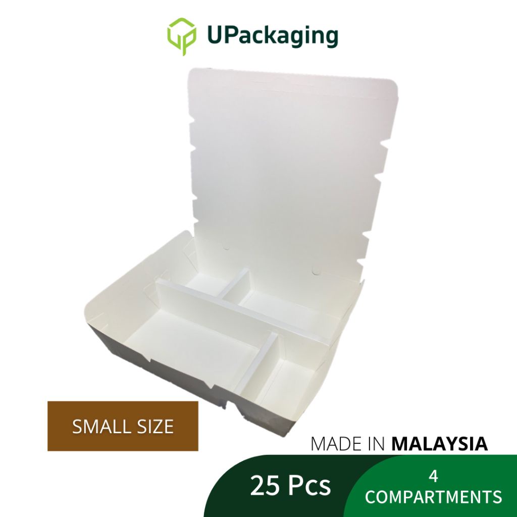 [25 Pcs] SMALL 4 COMPARTMENTS PAPER LUNCH BOX Kertas Sekat 4 Disposable ...