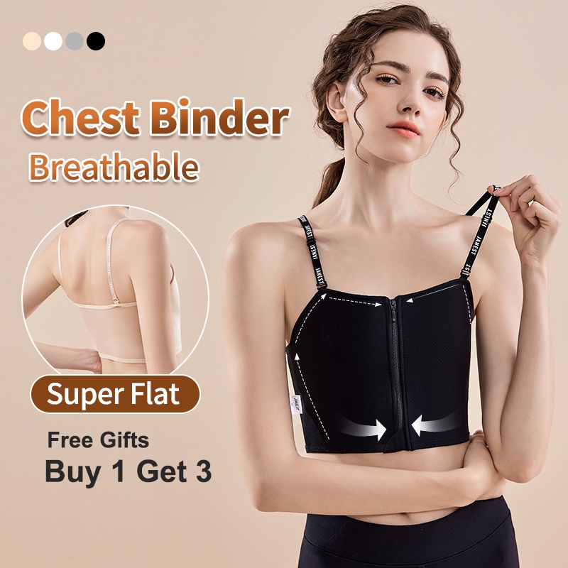 Front Zipper With Free Straps Plus Size Binder Sports Bra Chest Binder