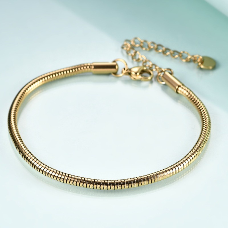 Brand new 3mm stainless steel plating gold snake type bracelet,retro ...