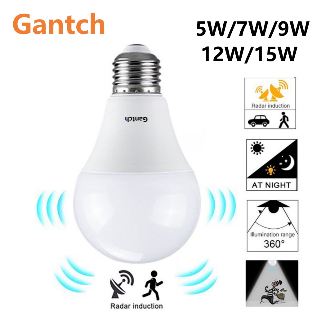 Gantch Motion Sensor Light Bulb / Smart Bulb Radar LED Night Lights E27 ...