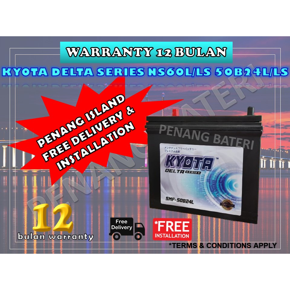 Kyota DELTA series NS60L/LS 50B24L/LS (bateri kereta untuk TOYOTA VIOS, ALMERA, CITY, NISSAN ...