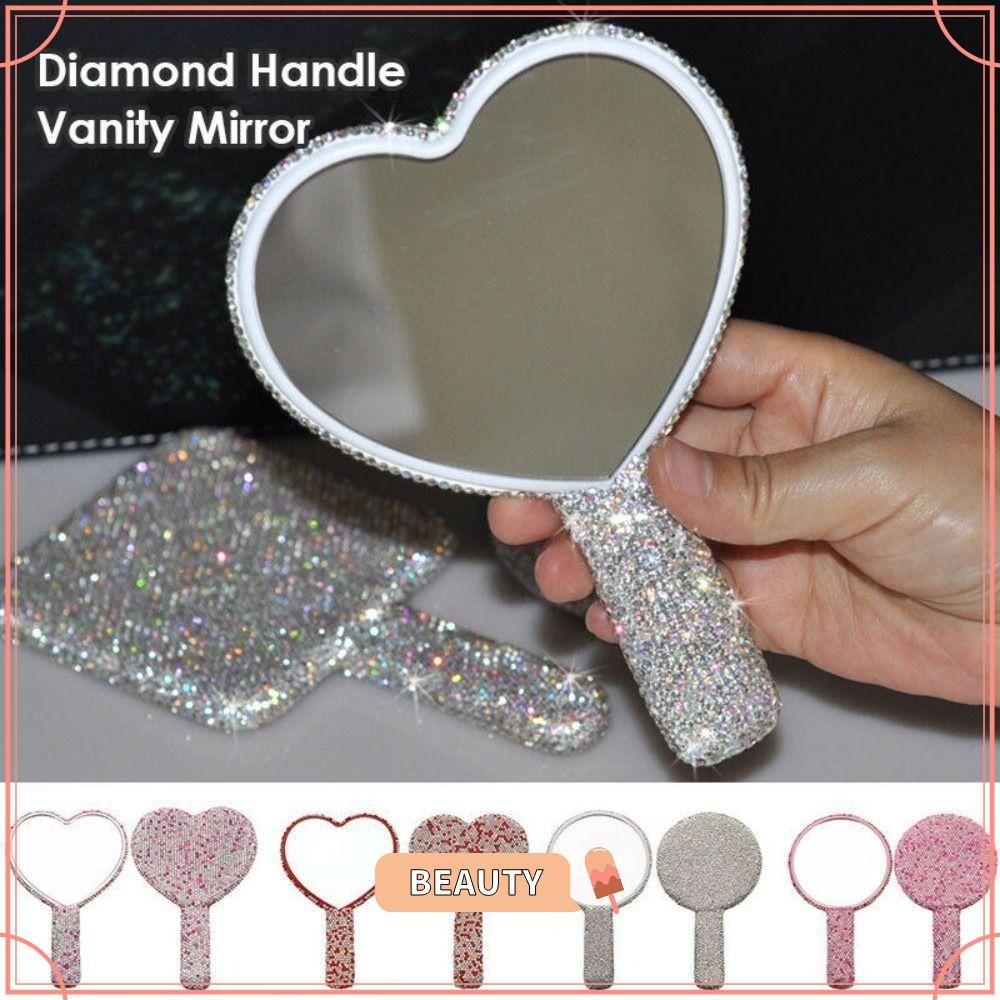 BEAUTYONE Cosmetic Hand Mirror, Shiny Bling Rhinestone Makeup Mirror ...