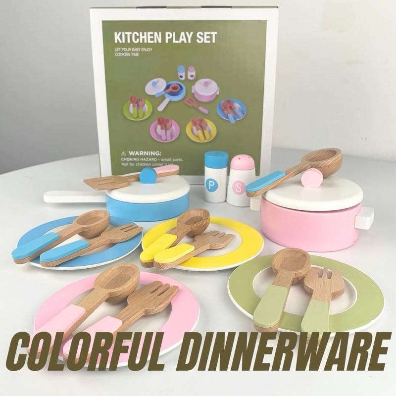 Wooden Colorful Dinnerware Pretend Play Toys Children Cooking Pot ...