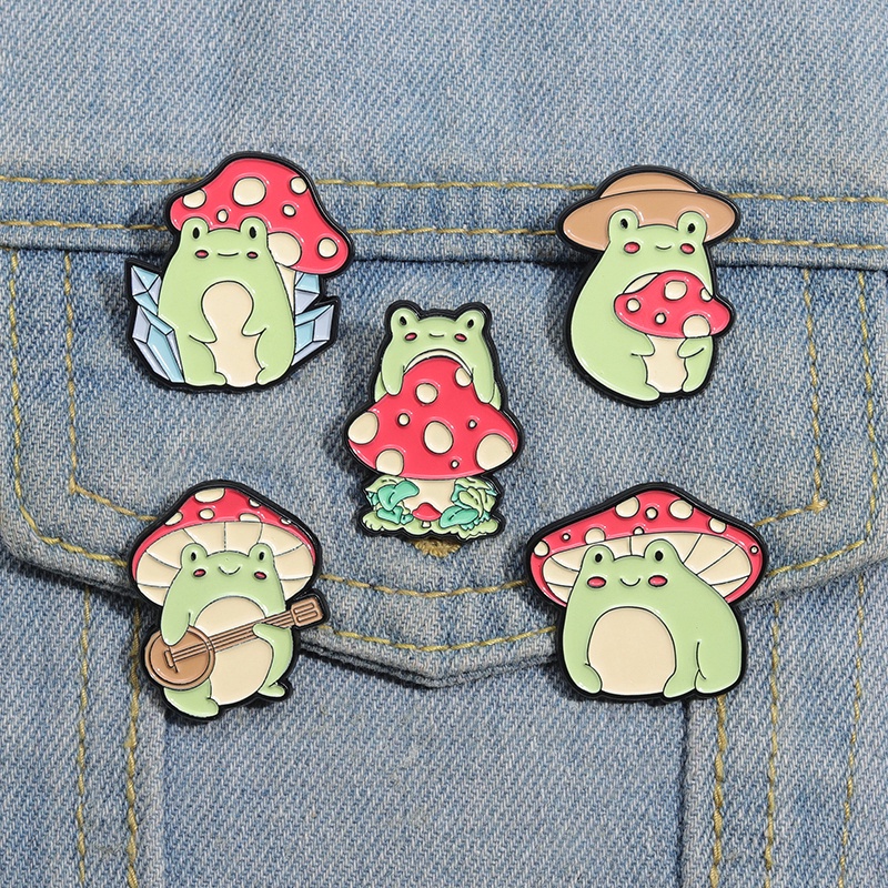 Cartoon Cute Frog Enamel Pins Animal Brooches Funny Mushroom Frogs ...