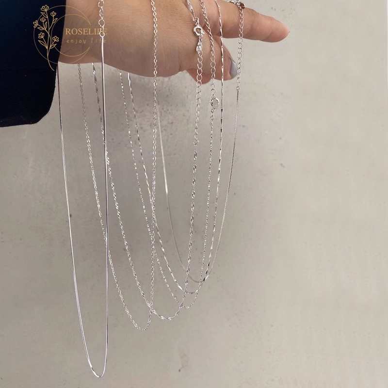 Roselife Sequins Link Fine Chain S925 Silver Plain Necklace for Women ...