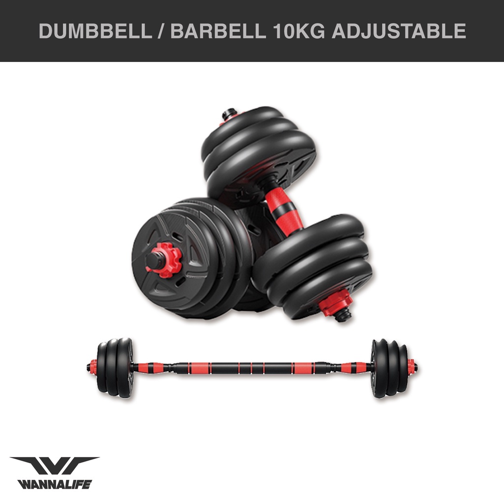 Dumbbell Barbell Set 10kg Adjustable Wannalife | Weight Lifting ...