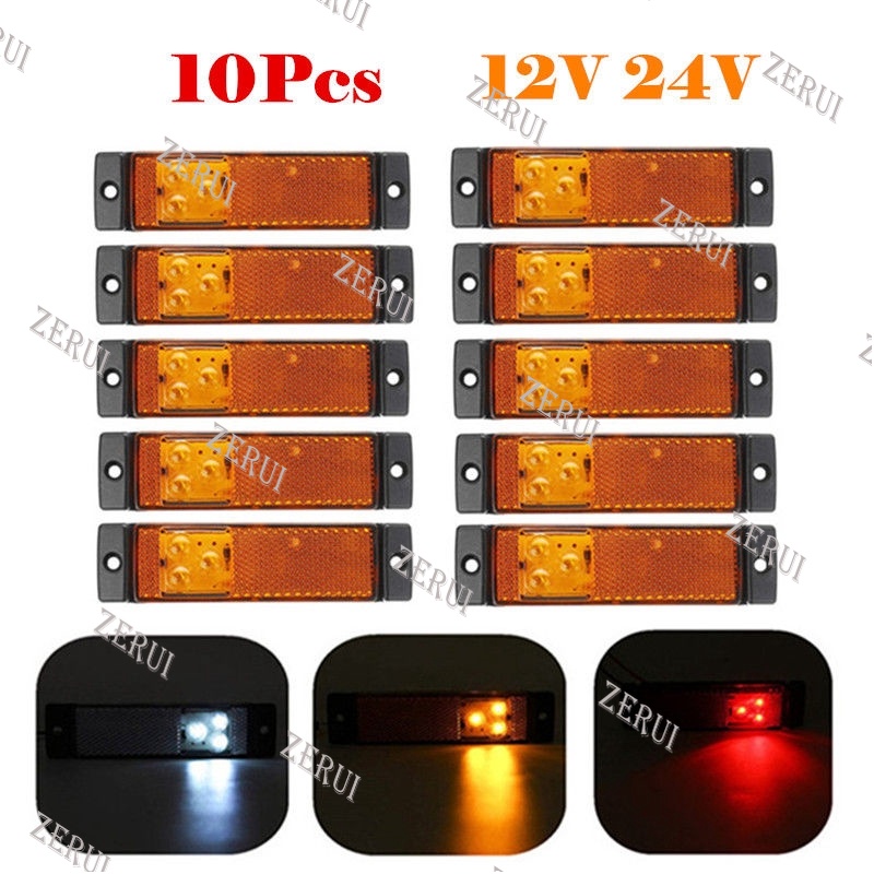 ZR For 10x 12V 24V 3-LED Car Side Marker Lights Clearance Turn Signal ...