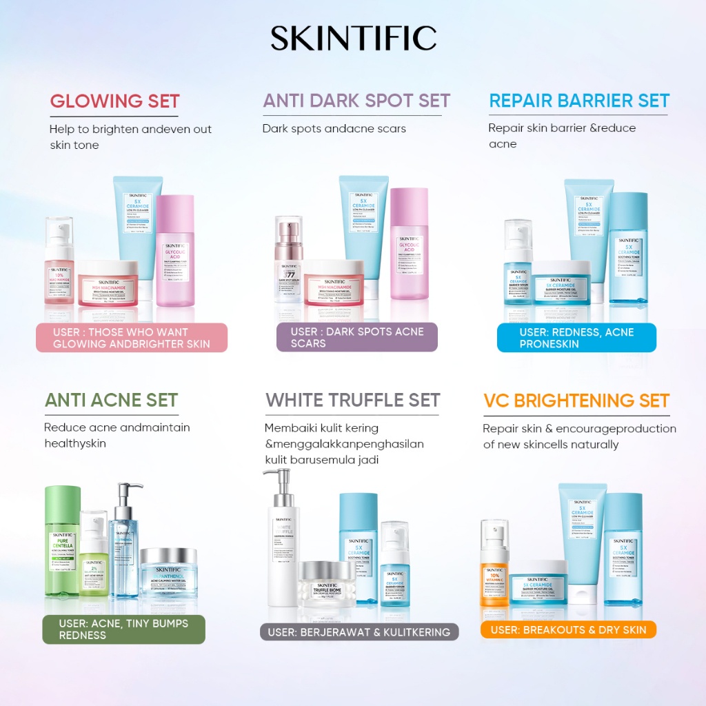 SKINTIFIC Skincare 4pcs Paket Set With Serum Low pH Cleanser Barrier ...