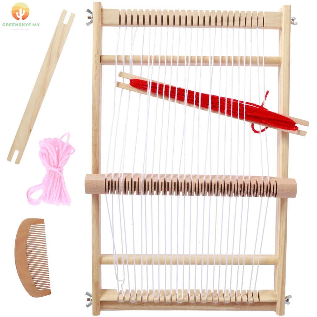 Weaving Loom Kit Complete Wooden Weaving Frame Set with 3 Colors Yarns ...