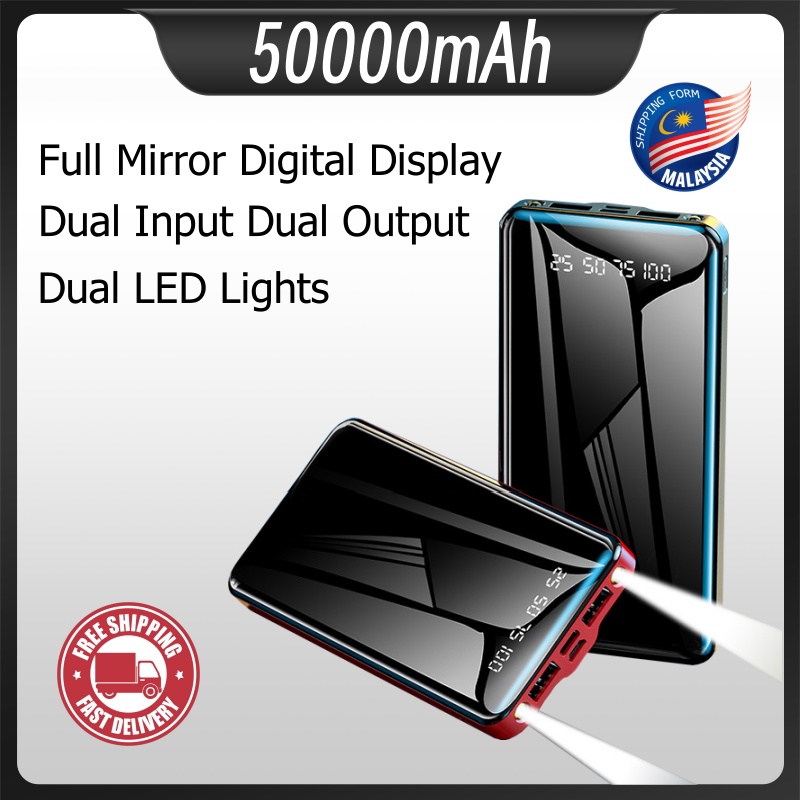 PowerBank 50000mAh Ultra-thin Mirror Digital Display Dual Input Dual Output Power Bank Portable ...