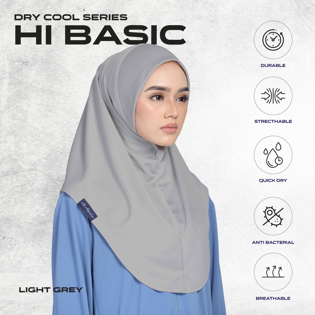 HiHijab - HiBasic Dry Cool Collection Instant Sport Hijab Microfiber Tudung Hijab - Light Grey ...