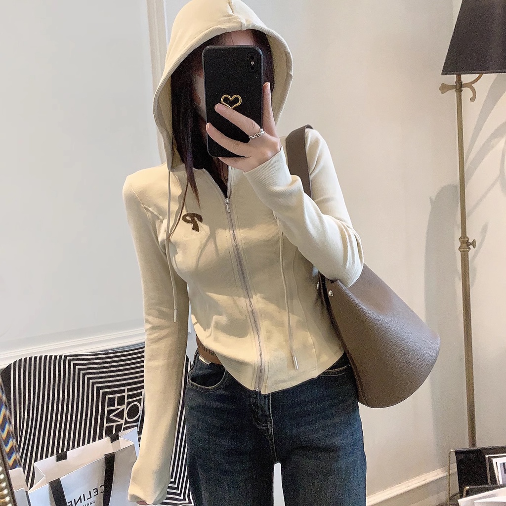 BH Winter Women's fashion cotton hoodie embroidered slim short zipper ...