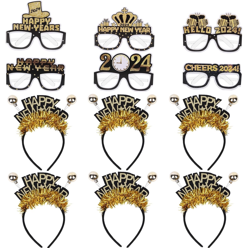 JOLLYBOOM Happy New Year Eyeglasses Headband Set 2024 New Year Party ...