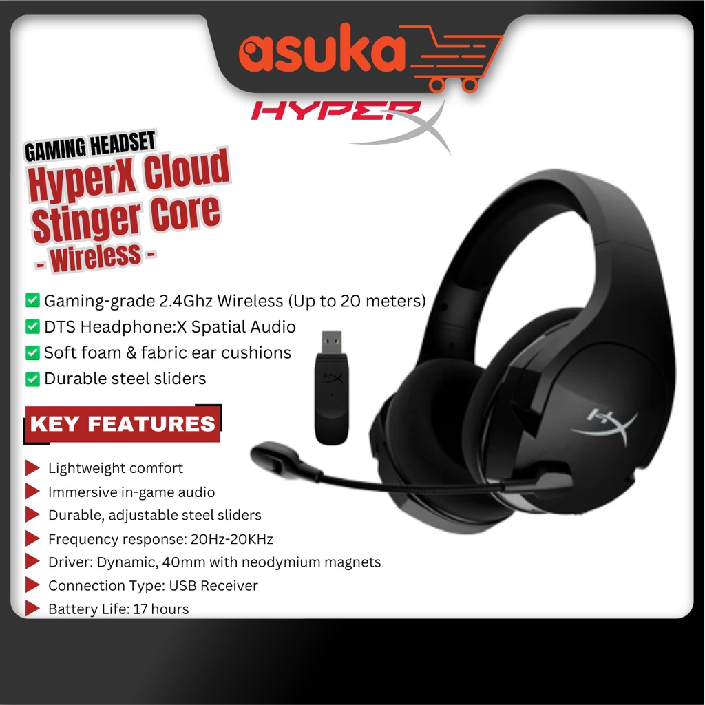 HyperX Cloud Stinger Core - Wireless Gaming Headset + DTS (Black) (HHSS1C-BA- BK/G) | Shopee ...