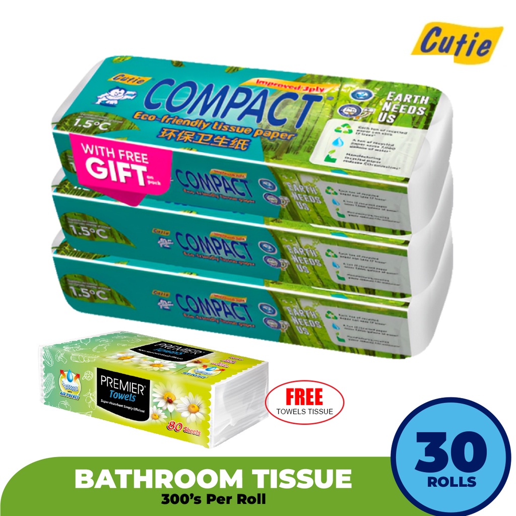SKM Cutie Compact Rolls Bathroom Toilet Tissue 3in1 (300's x 30 Rolls) FREE Towel Tissue L240 ...
