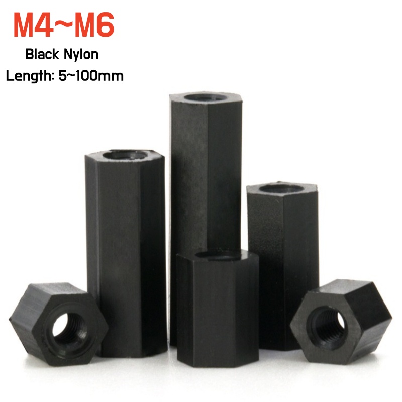 M4 M5 M6 Black Nylon Hex Female Standoff Plastic Mount Hexagon Thread ...