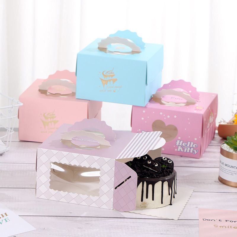 4/6/8 inch cake box cartoon thick open window portable birthday cake ...
