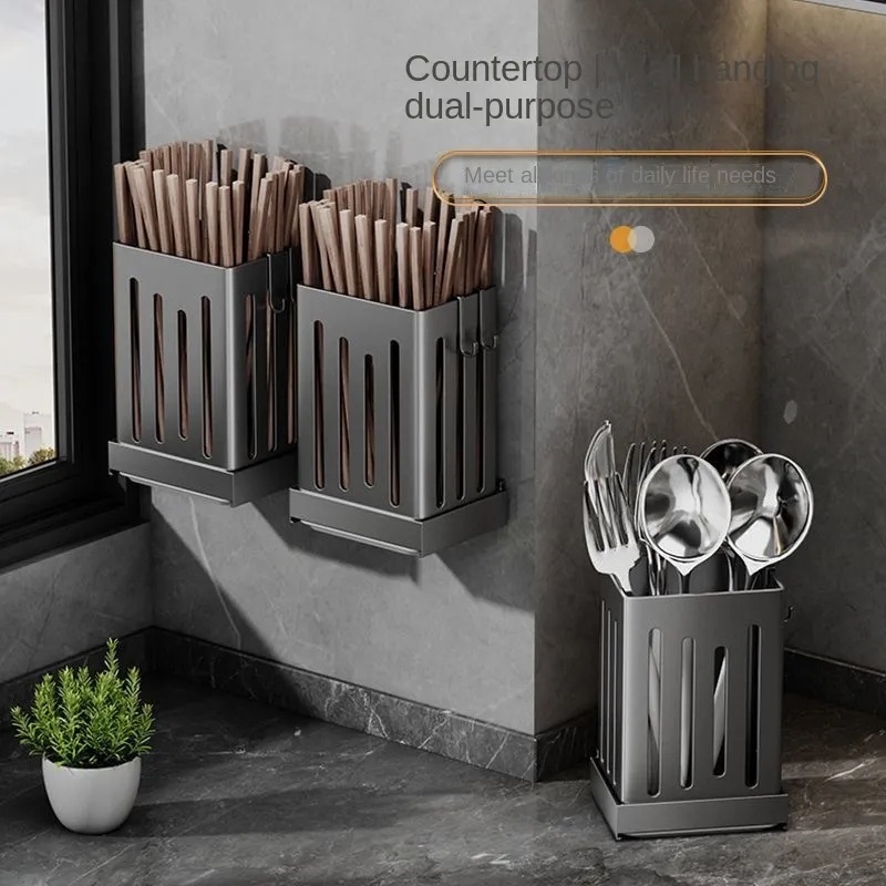 Wall-Mounted Spoon Storage Box No-Punch Kitchen Dual-Purpose Tube ...