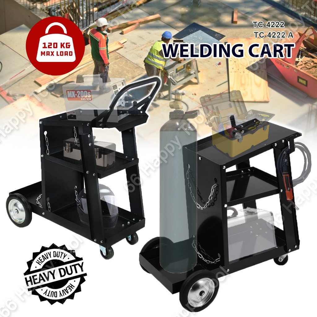 Welding Machine Cart Heavy Duty 3 Tier Trolley Max Load 120KG for MIG ...