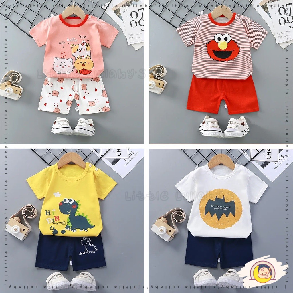 Unisex Cartoon Kids Cotton Short Sleeve Shirts Pants Set Fashion ...