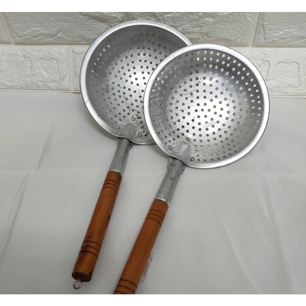 Wooden Handle Aluminium Skimmer Frying strainer Strainer Pemegang Kayu ...