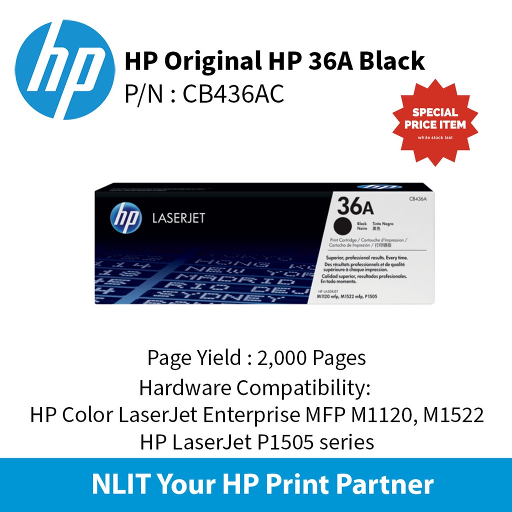 HP Original Toner : HP Black : 2000pgs : CB436AC : 2 Yrs Warranty ...