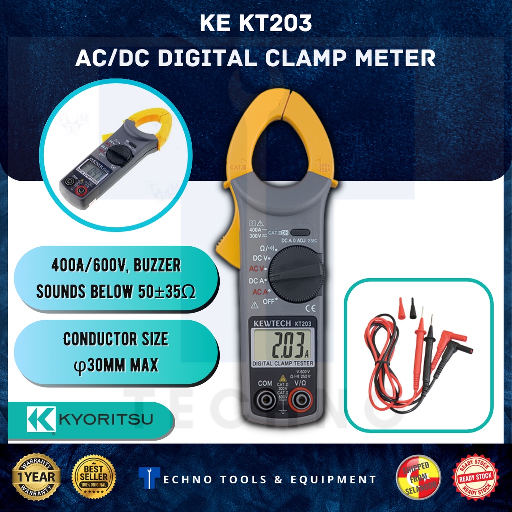 KYORITSU KEWTECH KT203 AC/DC Digital Clamp Meter - 100% New & Original ...
