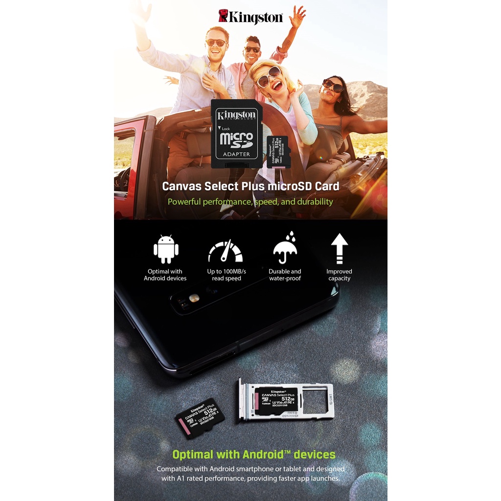 Kingston Microdrive Micro SD Card Memory Card 100MB/s Canvas Select Plus Class 10 UHS-I Card ...