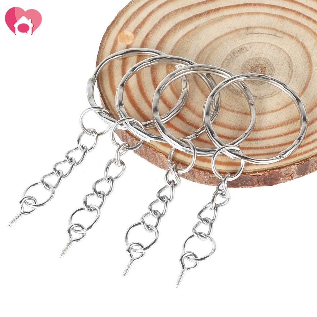 100Pcs Keychain Rings Split Key Ring with Chain for Resin 25mm Silver ...