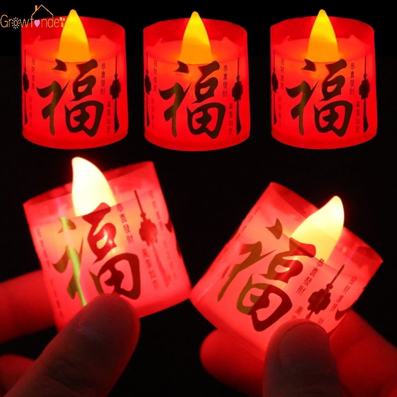 Mini Red Chinese New Year Fu Character LED Flameless Candle Light ...